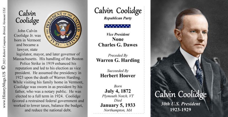 30th US President Calvin Coolidge - HistoryMugs.us
