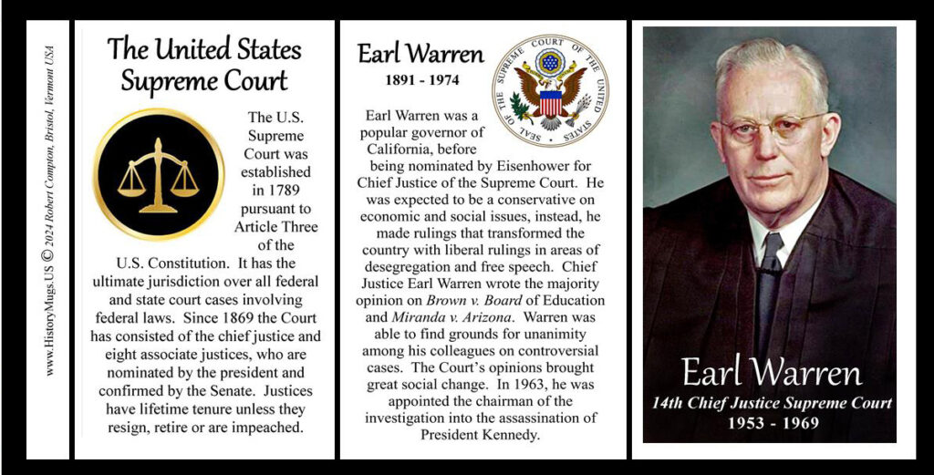 1953-1969, 14th Chief Justice of the Supreme Court, Earl Warren ...