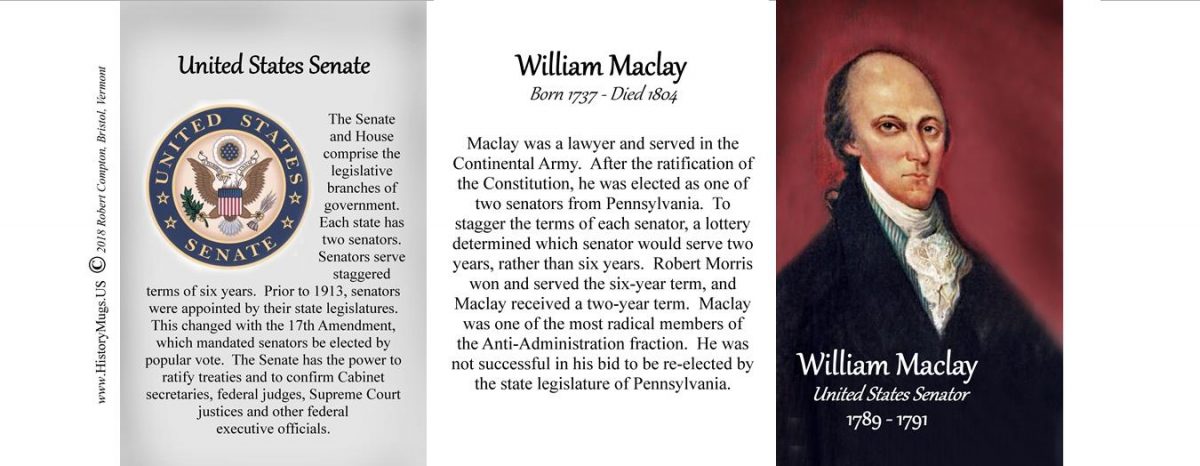 1789-1791, U.S. Senator William Maclay - HistoryMugs.us