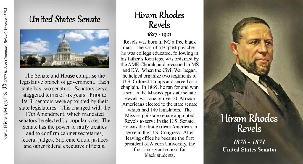 1870-1871, U.S. Senator Hiram Rhodes Revels - HistoryMugs.us