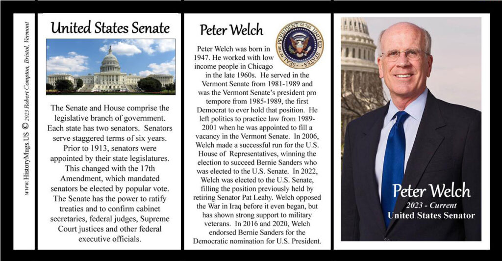 2023- current, U.S. Senator - Peter Welch - HistoryMugs.us